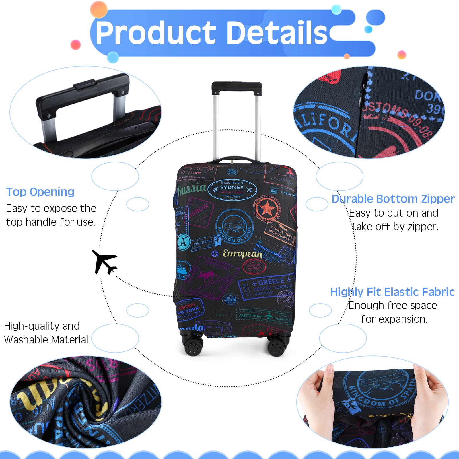 Sherr 3 Pieces Travel Luggage Cover Suitcase Protector Anti Scratch Suitcase Washable Baggage Covers(Vintage Theme,S/Medium/L)