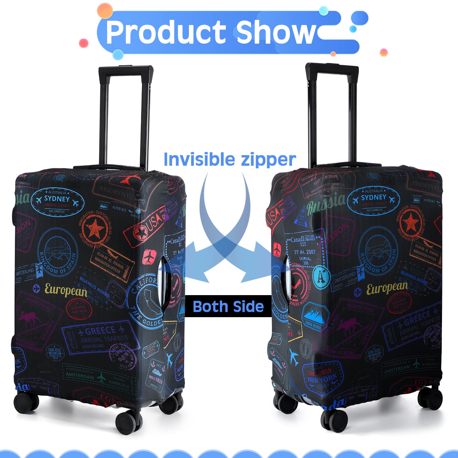 Sherr 3 Pieces Travel Luggage Cover Suitcase Protector Anti Scratch Suitcase Washable Baggage Covers(Vintage Theme,S/Medium/L)