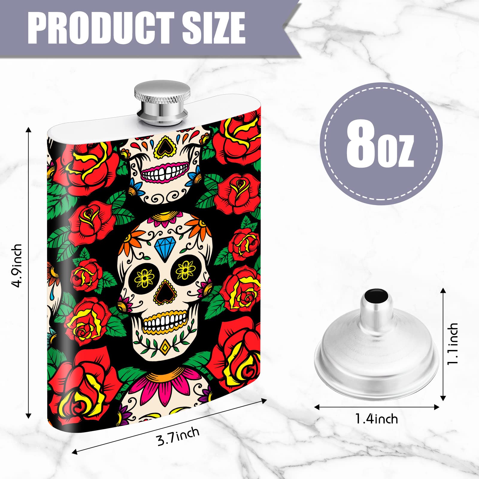 Remerry 4 Pcs Sublimation Flasks Blank 8 oz Hip Flasks for Liquor with Metal Cap and Leakproof Funnel Stainless Steel Flasks for Men DIY Craft Groomsmen Gifts Flask Containers for Christmas Wedding