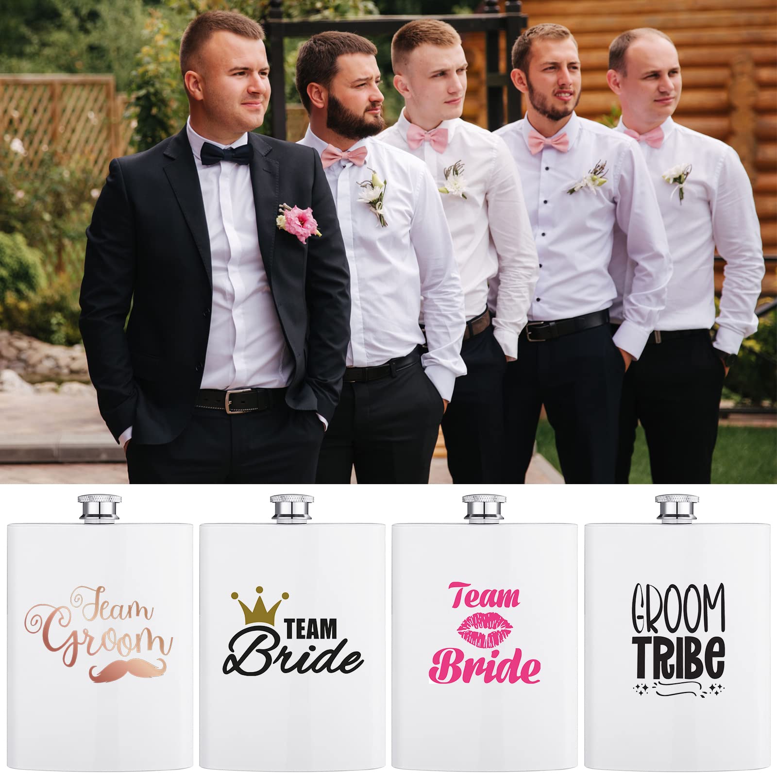 Remerry 4 Pcs Sublimation Flasks Blank 8 oz Hip Flasks for Liquor with Metal Cap and Leakproof Funnel Stainless Steel Flasks for Men DIY Craft Groomsmen Gifts Flask Containers for Christmas Wedding