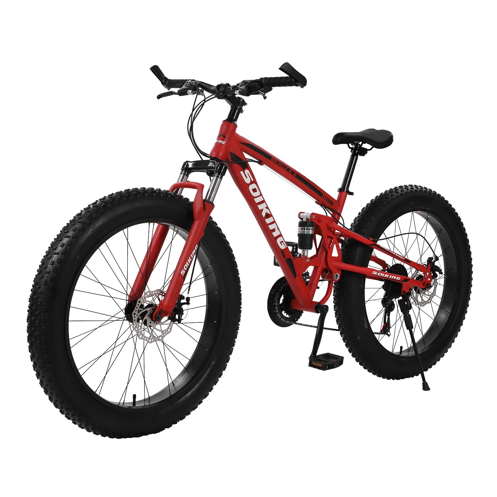 wavsurf Fat Tire Mountain Bike, 26'' 21 Speed Outdoor Snow Beach Hybrid MTB Racing Bikes for Adult Women Men, Lightweight City Commuter Road Cycling, Dual Disc Brakes (B), 94x88x38cm