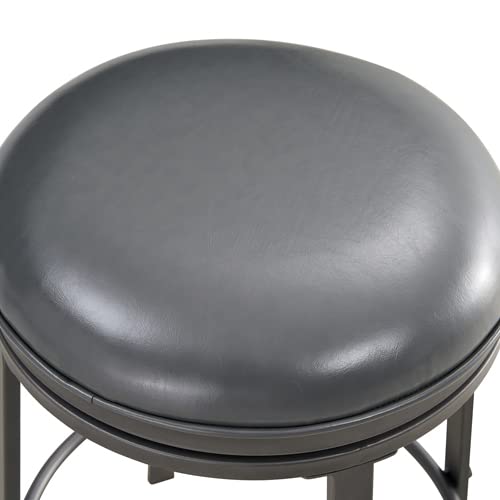 OUllUO Swivel Bar Stools Set of 2, 25 Inch Backless Counter Bar Height Stools, PU Leather Round Kitchen Counter Stools, Industrial Kitchen Island Stools with Metal Base, 520P-SGPU, Grey, 2Pcs