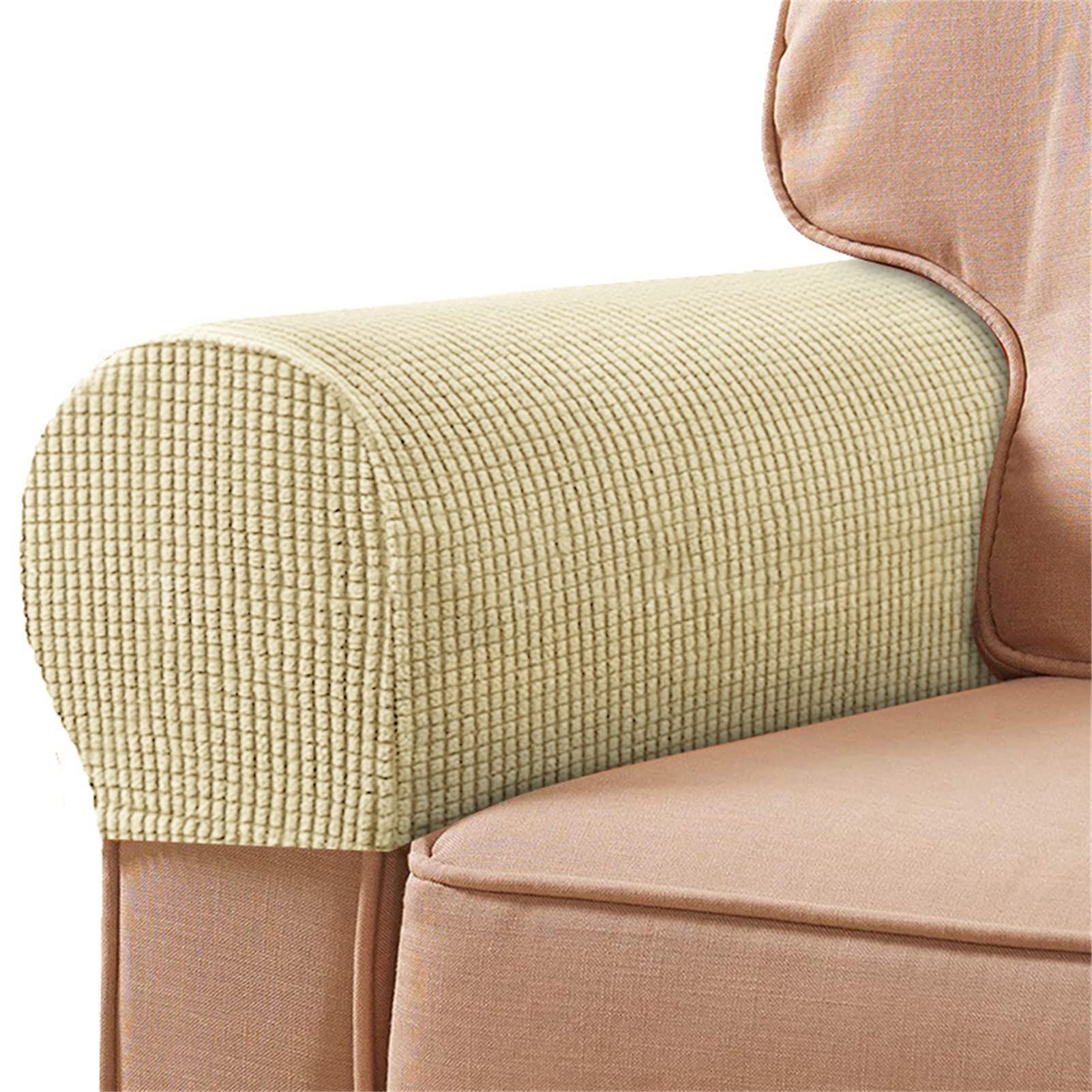 Roadoor 1 Pair Stretch Armrest Protector, Sofa Arm Covers for Chairs High Elastic Polyester Armrest Armchair Slipcover for Recliner Sofa Light Coffee