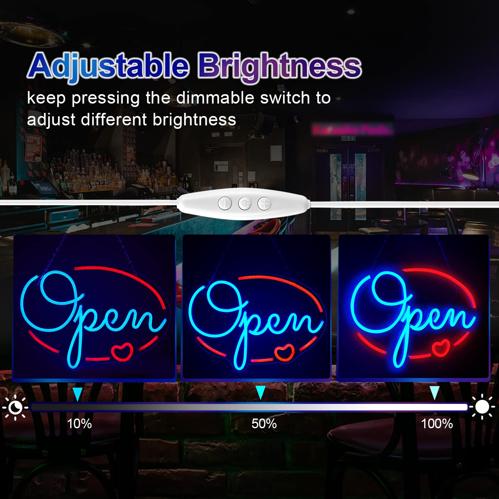 FITNATE Open Sign for Business, 16"x 12" Brightness Adjustable Neon Open Sign USB Powered Ultra Bright Led Light Sign for Window Bar Store Party Decor