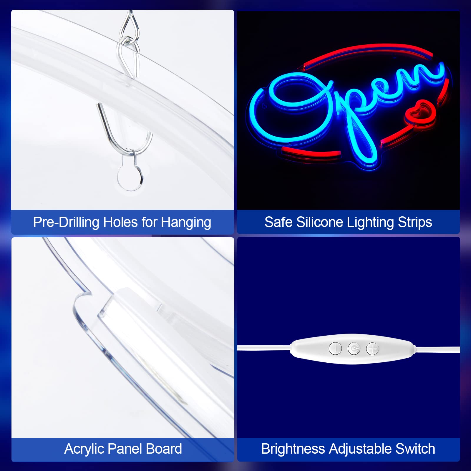 FITNATE Open Sign for Business, 16"x 12" Brightness Adjustable Neon Open Sign USB Powered Ultra Bright Led Light Sign for Window Bar Store Party Decor