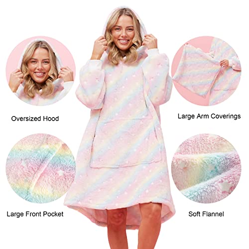 ANDSTAR Wearable Blanket Hoodie, Oversized Hooded for Women and Men, Comfy Sweatshirt with Giant Pocket (rainbow)