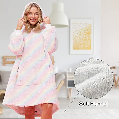 ANDSTAR Wearable Blanket Hoodie, Oversized Hooded for Women and Men, Comfy Sweatshirt with Giant Pocket (rainbow)