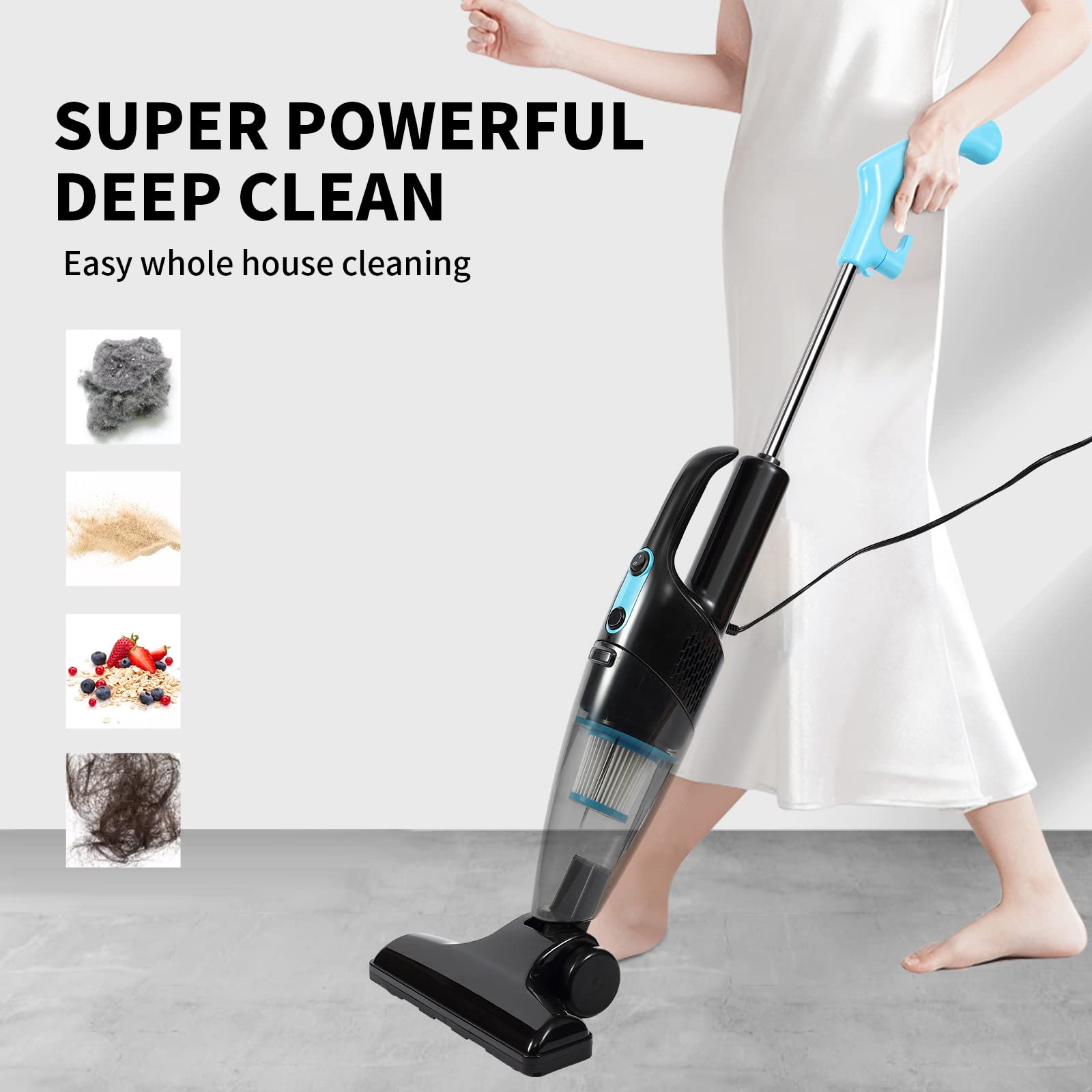 EFUSVAC Corded Vacuum Cleaner, 4 in 1 Lightweight Handheld Stick Vacuum Cleaner for Pet Hair Hard Floor and Carpet, 12KPa Powerful Suction with 400W Motor
