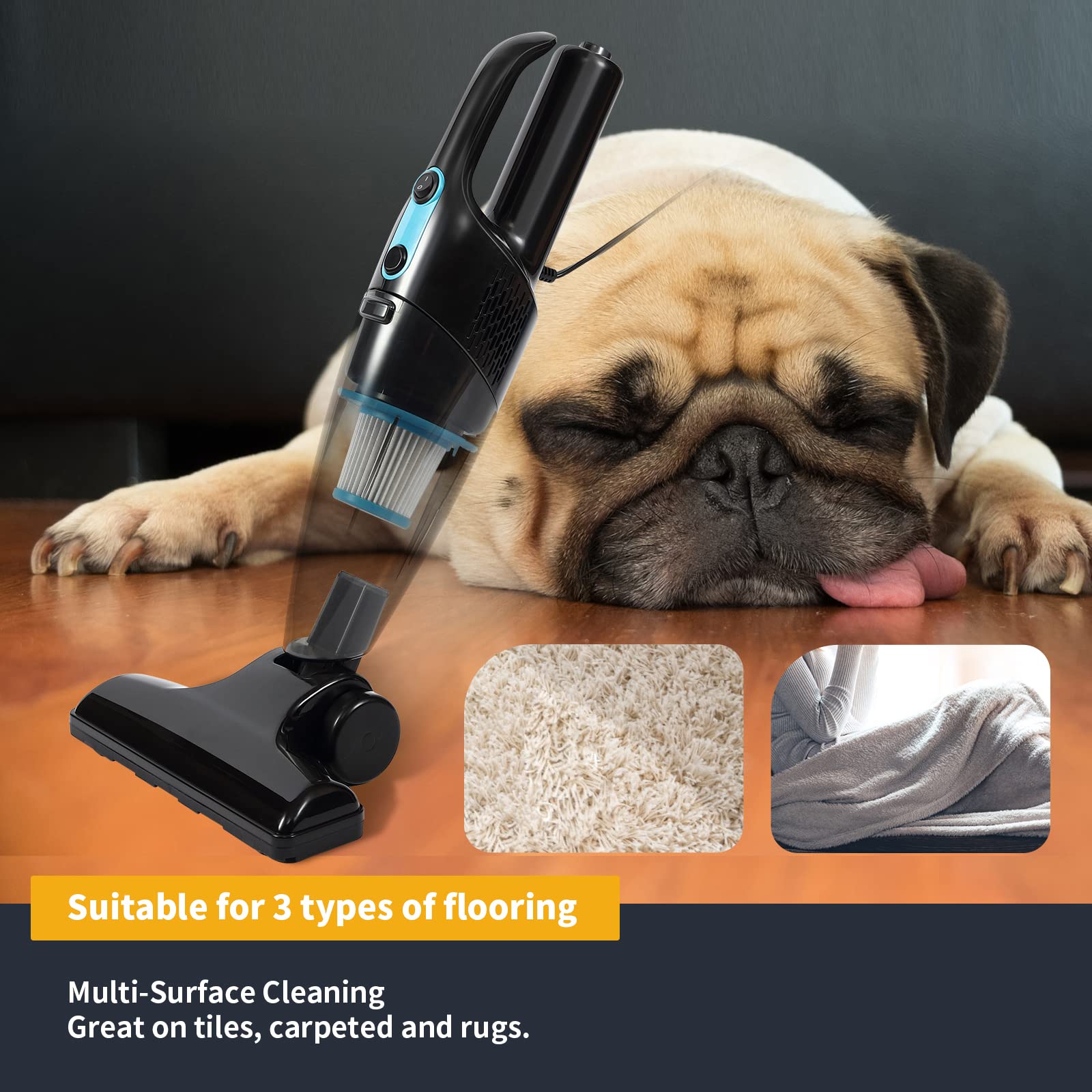 EFUSVAC Corded Vacuum Cleaner, 4 in 1 Lightweight Handheld Stick Vacuum Cleaner for Pet Hair Hard Floor and Carpet, 12KPa Powerful Suction with 400W Motor