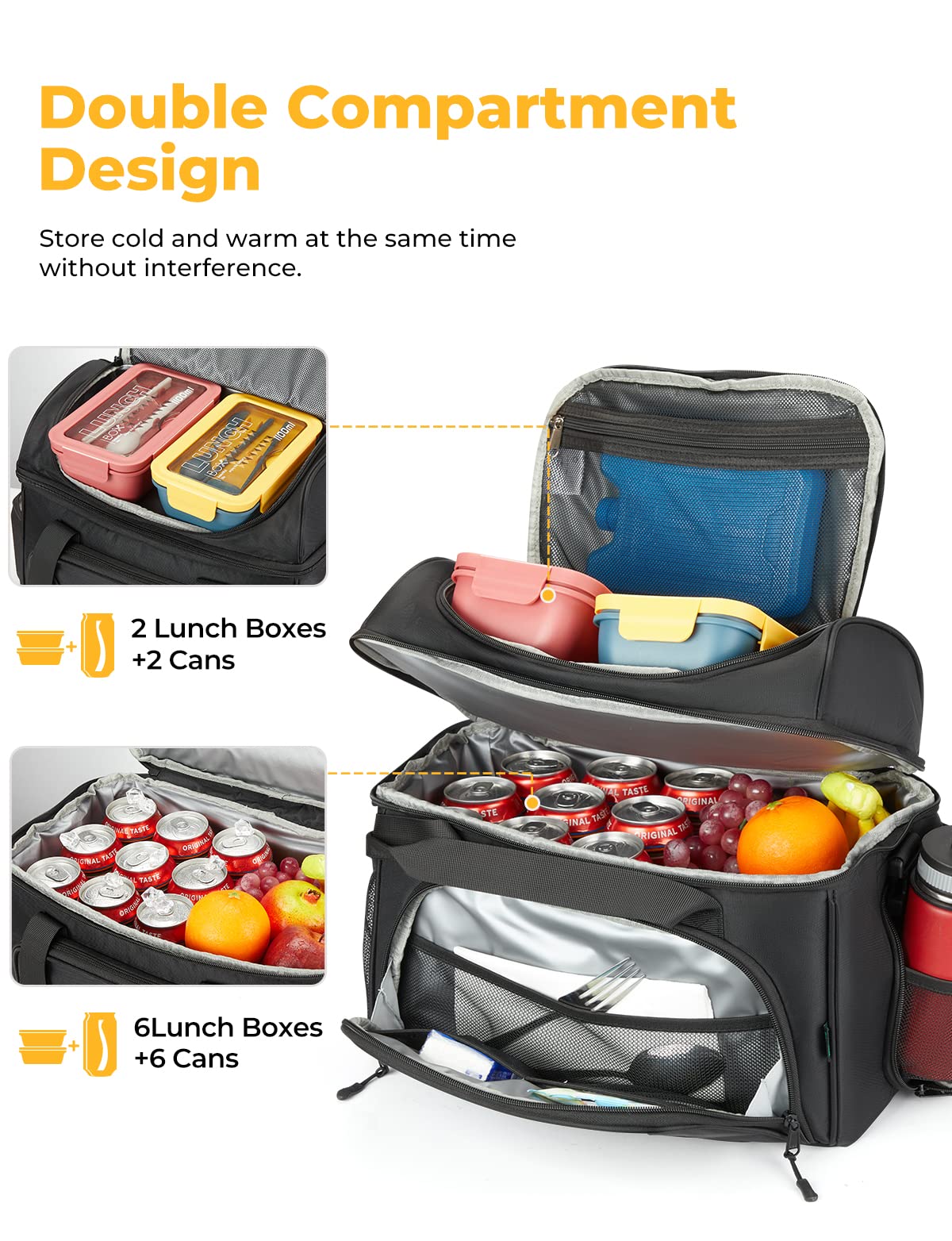 Double Leaves 30L Extra Large Cooler Bag Insulated Flight Attendant Lunch Bag Crew Cooler Bag for Men Soft Sided Lunch Box Leakproof for Travel Camping Beach Picnic, Black