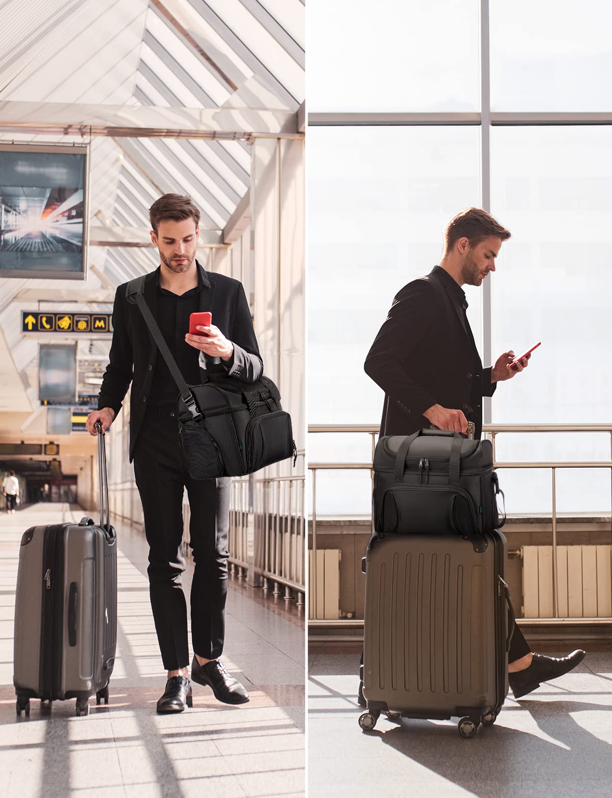 Double Leaves 30L Extra Large Cooler Bag Insulated Flight Attendant Lunch Bag Crew Cooler Bag for Men Soft Sided Lunch Box Leakproof for Travel Camping Beach Picnic, Black