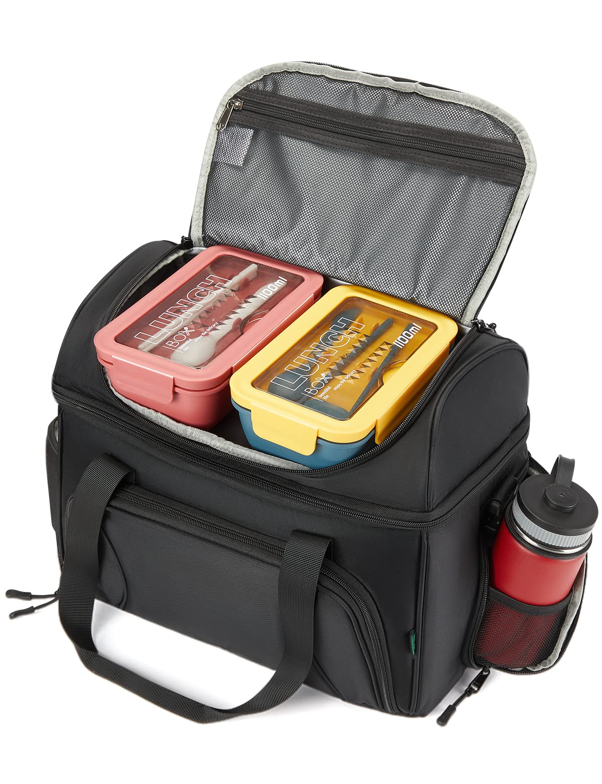 Double Leaves 30L Extra Large Cooler Bag Insulated Flight Attendant Lunch Bag Crew Cooler Bag for Men Soft Sided Lunch Box Leakproof for Travel Camping Beach Picnic, Black