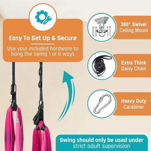 Sensory Swing for Kids Indoor (Hardware Included) | Double-Layered Reversible Ceiling Swing up to 200 lbs. | Indoor Sensory Swing | Therapy Swing | Cuddle Swing Toddler Hammock | 360° Swivel Hardware