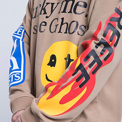 Cactus Pack Men's Graphic Hoodies Lucky Me I See Ghosts Pullover Hoodies Hip Hop Sweatshirt Khaki