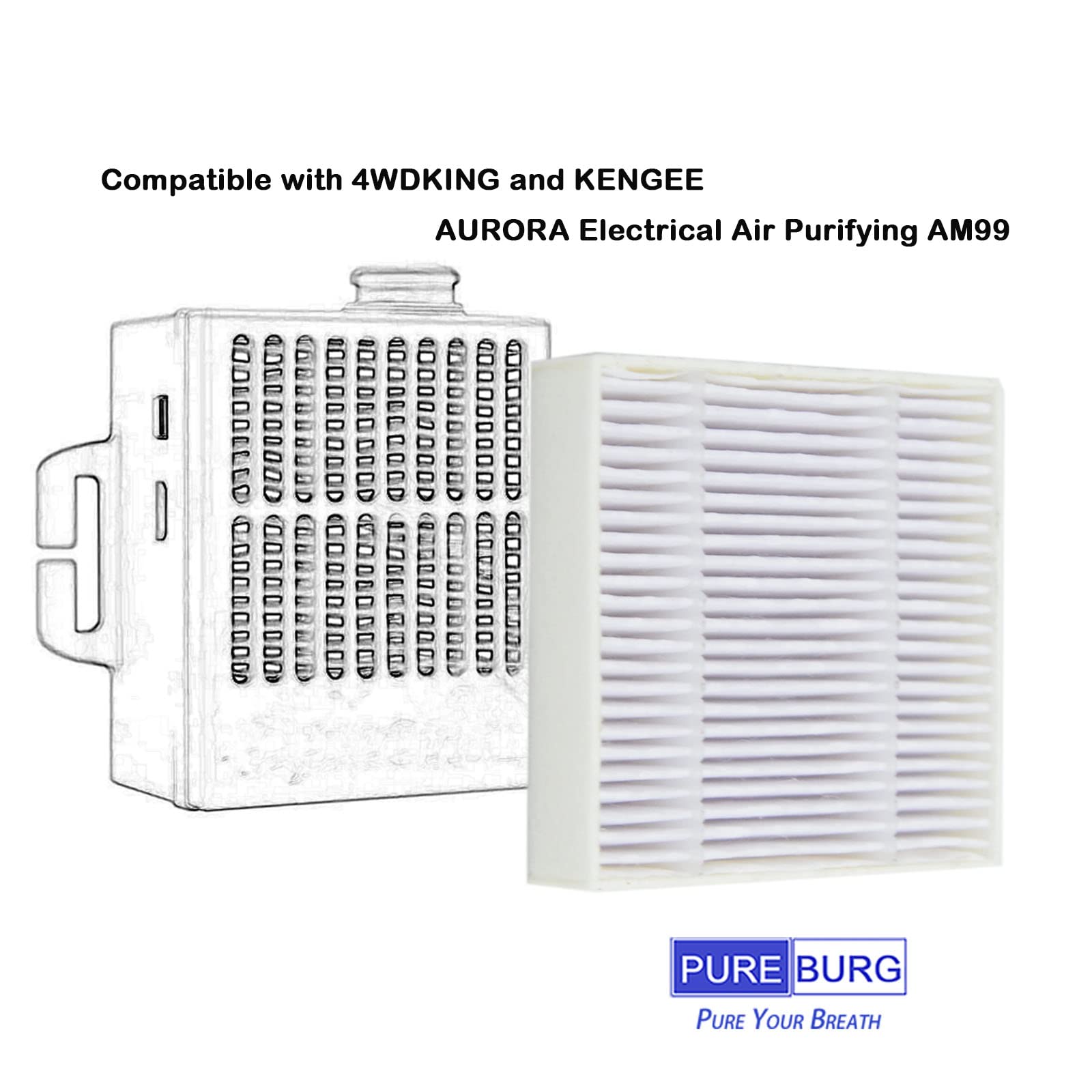 PUREBURG AM99 Replacement True HEPA Filters Compatible with AURORA,4WDKING,KENGEE,TILKOM Electrical Air Purifier AM99,H13 Air Clean 6-Pack