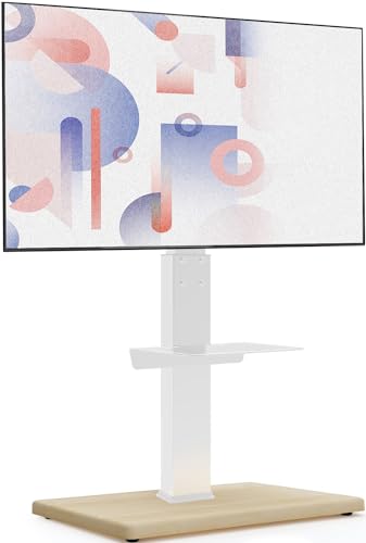 YOMT Floor TV Stand with Swivel Mount for Most TVs up to 75 Inch, Tall Corner TV Stand with Height Adjustable Shelf, Universal TV Mount Stand Holds up to 110 LBS, Upgrade Sturdy Wood Base, White