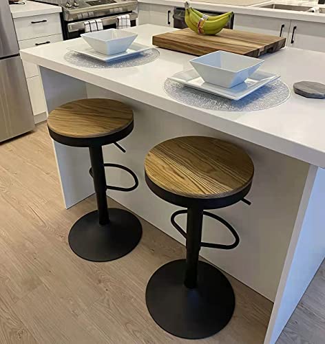 YOUNUOKE Bar Stools Set of 2 Round Adjustable Swivel Counter Height Barstool Backless Wood and Metal Bar Stools with Footrest Modern Bar Chair for Kitchen Counter Island