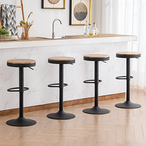 YOUNUOKE Bar Stools Set of 2 Round Adjustable Swivel Counter Height Barstool Backless Wood and Metal Bar Stools with Footrest Modern Bar Chair for Kitchen Counter Island