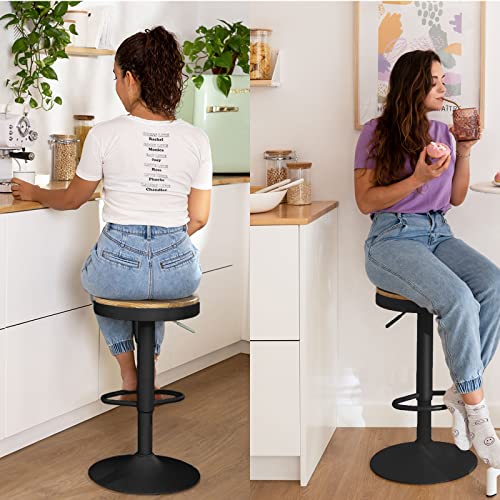 YOUNUOKE Bar Stools Set of 2 Round Adjustable Swivel Counter Height Barstool Backless Wood and Metal Bar Stools with Footrest Modern Bar Chair for Kitchen Counter Island