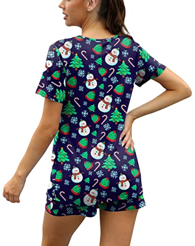 Aloodor Christmas Pajamas for Women 2 Piece Short Sleeve V Neck Pjs Lounge Sets Sleepwear Soft L