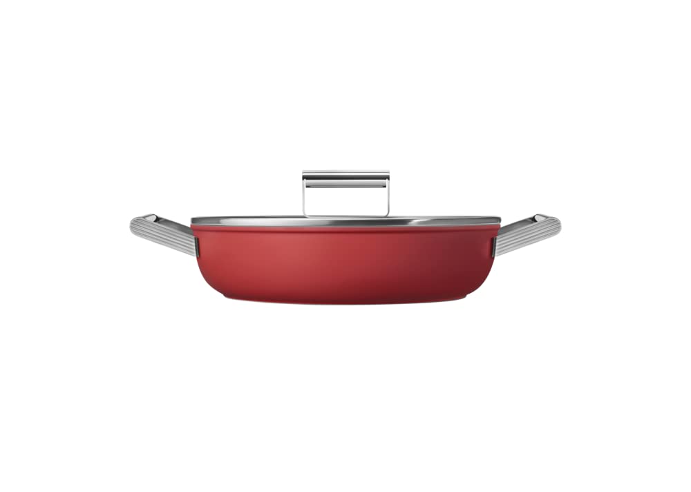 SMEG 8PC Non Stick Cookware Set, Red 9.5" Frypan, 11" Frypan, 3.5 QT Saucepan with Lid, 5 QT Casserole pan with Lid 4 QT Deep Pan with Lid