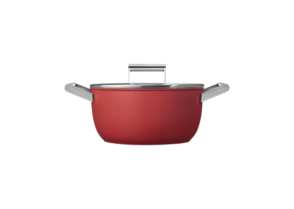 SMEG 8PC Non Stick Cookware Set, Red 9.5" Frypan, 11" Frypan, 3.5 QT Saucepan with Lid, 5 QT Casserole pan with Lid 4 QT Deep Pan with Lid