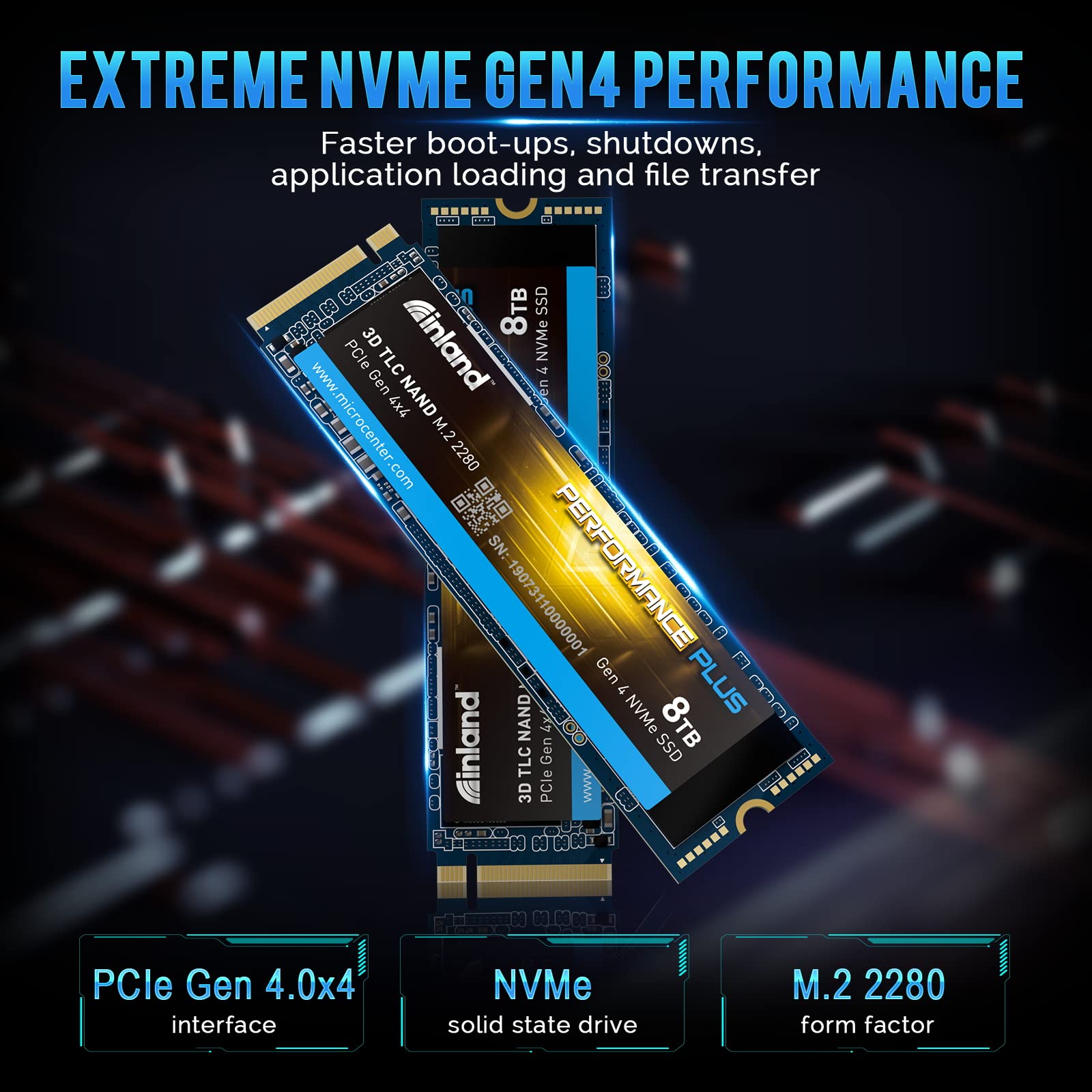 INLAND 8TB Performance Plus NVMe Internal Gaming SSD Solid State Drive - Gen4 PCIe, M.2 2280, DRAM Cache, 176-Layer TLC 3D NAND Flash, Up to 7000MB/s
