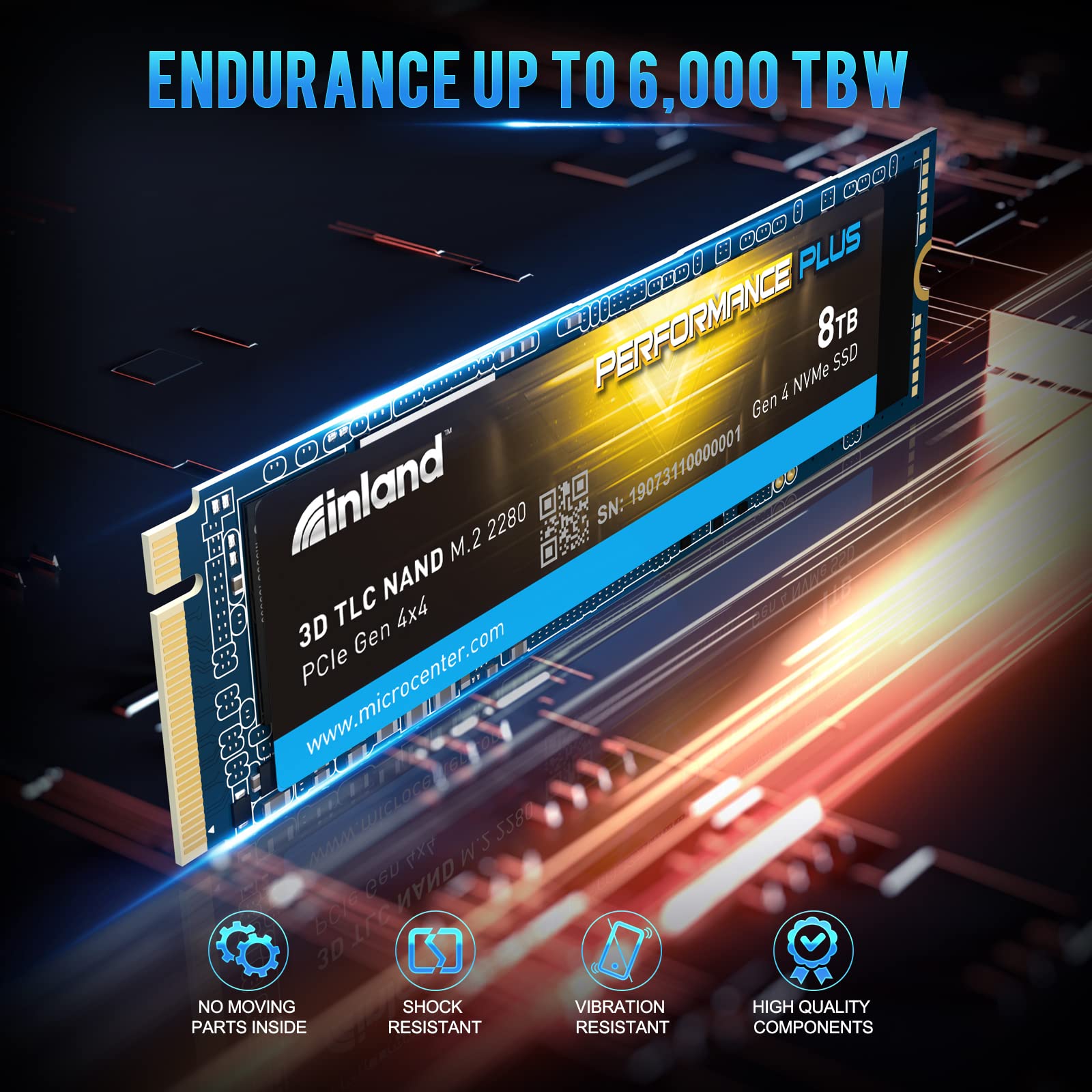 INLAND 8TB Performance Plus NVMe Internal Gaming SSD Solid State Drive - Gen4 PCIe, M.2 2280, DRAM Cache, 176-Layer TLC 3D NAND Flash, Up to 7000MB/s