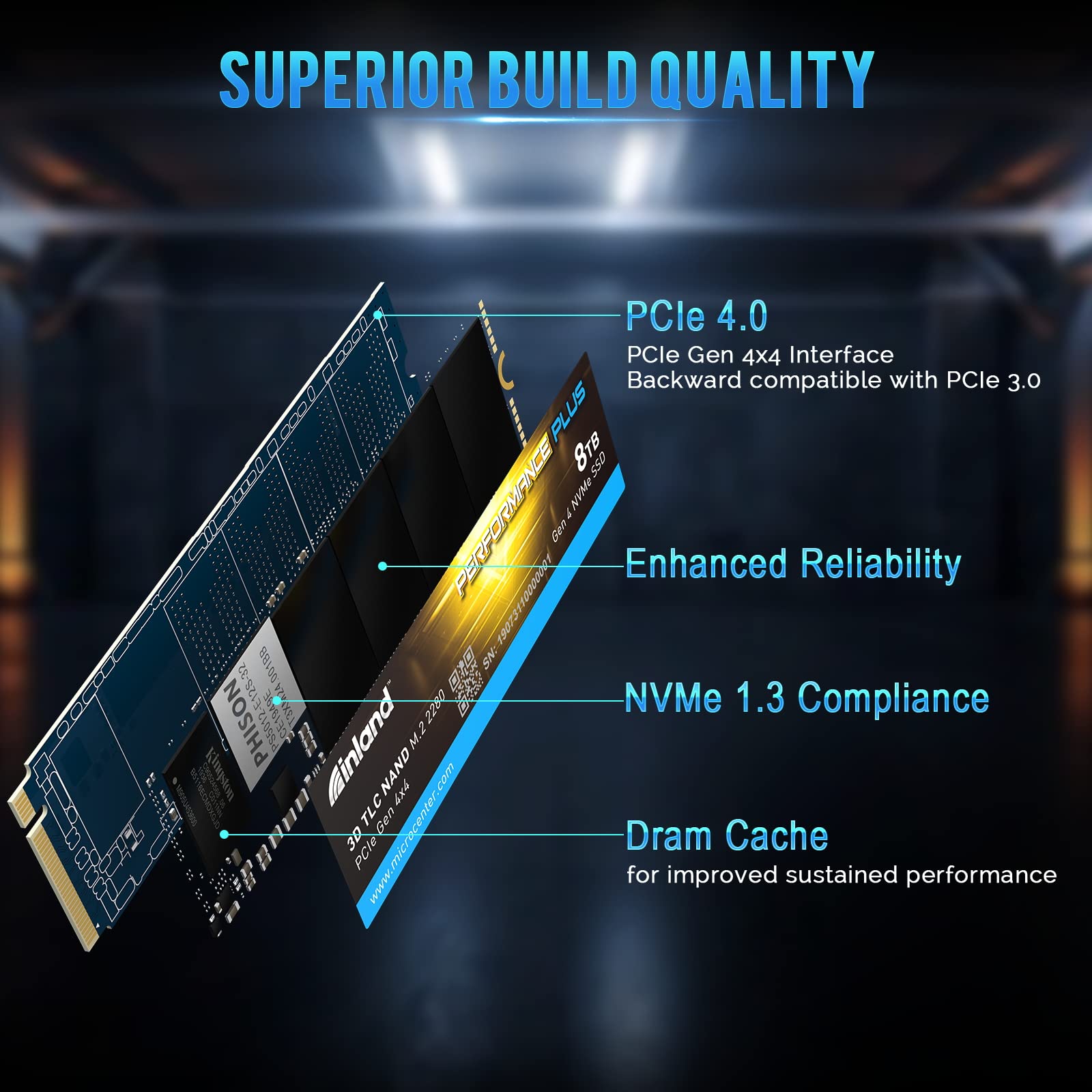 INLAND 8TB Performance Plus NVMe Internal Gaming SSD Solid State Drive - Gen4 PCIe, M.2 2280, DRAM Cache, 176-Layer TLC 3D NAND Flash, Up to 7000MB/s