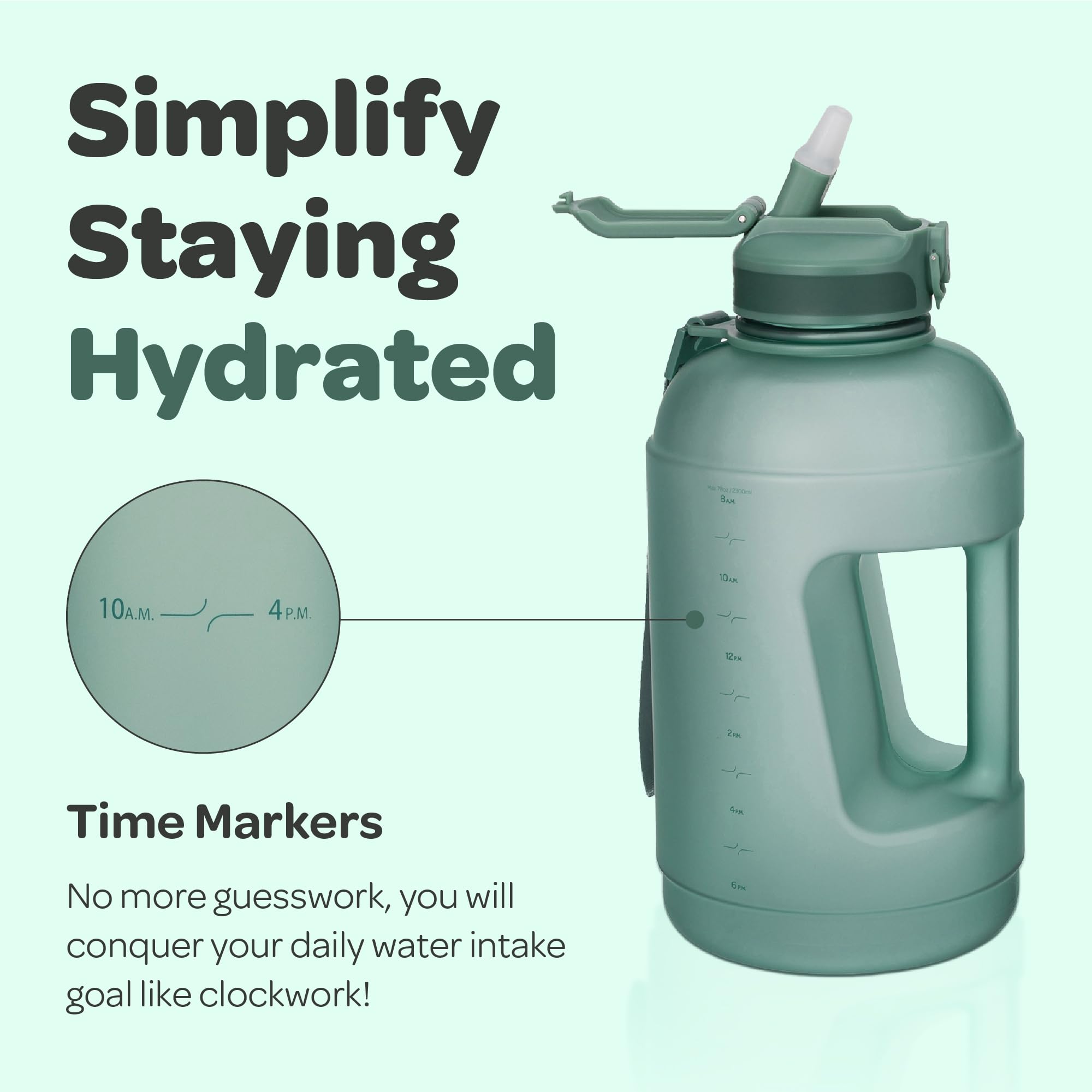 Hydracy 2.3L BPA-Free Tritan Plastic Water Bottle with Adjustable Shoulder Strap, Spill-Proof Lid, and Convenient Silicon Spout for Hydration on the Go