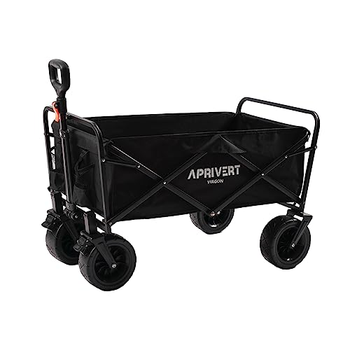 APRIVERT Heavy Duty Folding Cart with Large Capacity, All-Terrain Outdoor Cart with Big Wheels,Garden Portable Trolley & ATV, Utility Wagon for Beach,Shopping,Camping,Fishing,Black