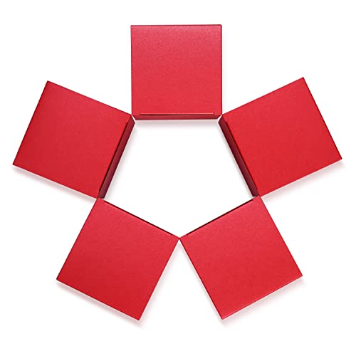 Quotidian Red Foldable Medium Vintage Italian Pearlescent Paper Glitter Gift Boxes with Lids 3" x 3" x 3" (7.6 x 7.6 x 7.6cm) Pack of 12 - Cookie Bakery Candy Party Wedding Holiday