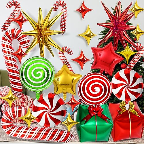 46Pcs Merry Christmas Candy Foil Balloons, Christmas/Birthday Decorations Xmas Party Supplies, Christmas Balloons Garland Arch Kit, Cane Swirl Mylar Candies Balloons, Winter New Year Holiday Party