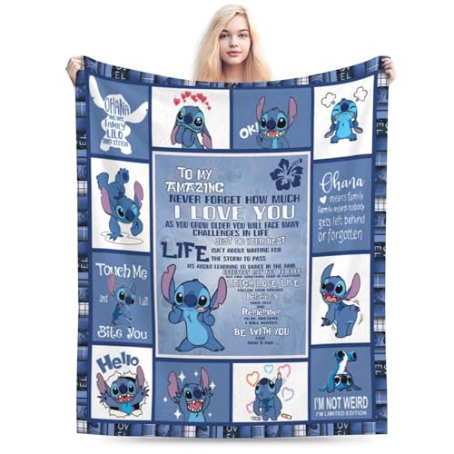 Cute Blue Alien Monster Plush Flannel Blanket Lightweight Soft Cozy Fuzzy Warm Fleece Throw for Couch Sofa Bedroom Living Room