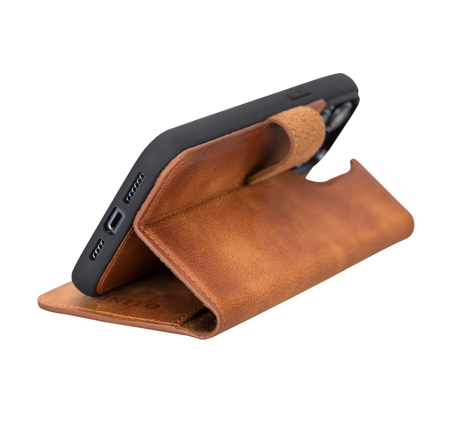 Venito Ravenna Slim Magic Leather Wallet Case for iPhone 14 Pro Max (6.7" Antique Brown)