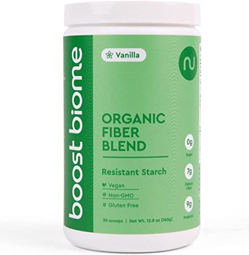 Boost Biome Fiber Supplement Organic Super Greens Powder – Supports Bloating Relief, Gut Health, Leaky Gut with Resistant Starch Powder - Green Banana Flour, Oat, Black Bean (30 Days, Vanilla)