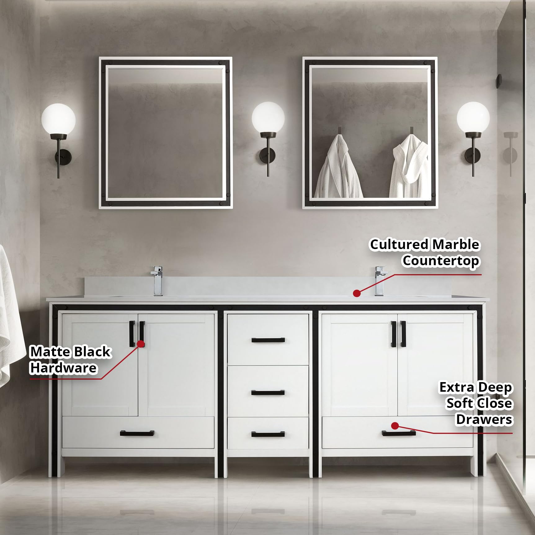 Bell+Modern Augustine 80 in W x 22 in D White Double Bath Vanity