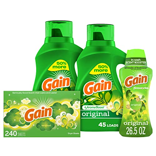 Gain Laundry Bundle: Gain Laundry Detergent 2x65oz; Gain Fireworks Scent Booster Beads, 26.5oz; Gain Dryer Sheets, 240ct