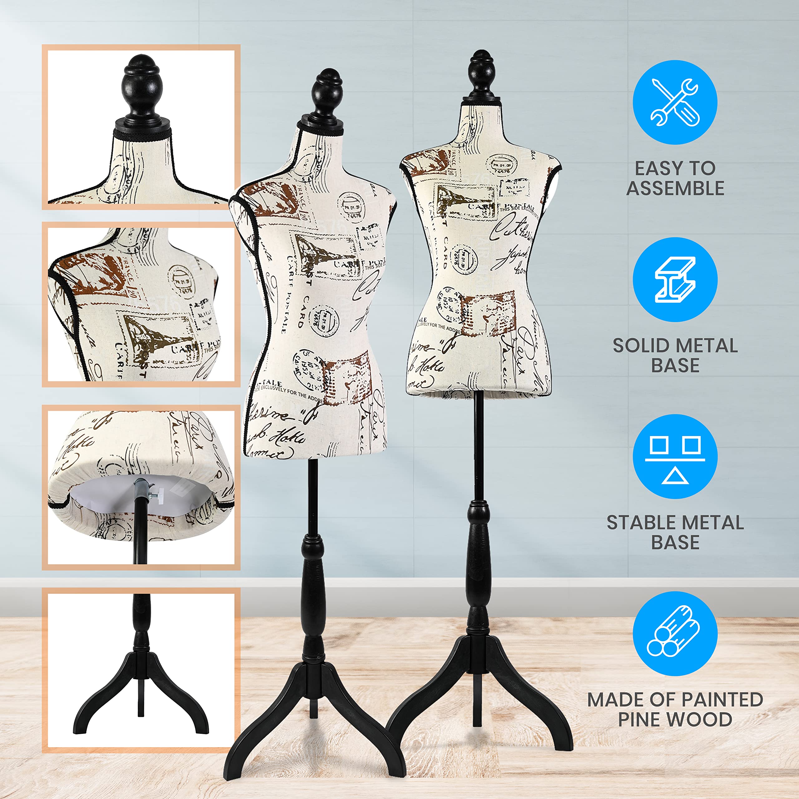 SereneLife Torso Display Female Mannequin with Adjustable Height (52-64 Inches), Easy-to-Assemble Design, Lightweight & Durable, Stable Tripod Stand, Perfect for Clothing Display