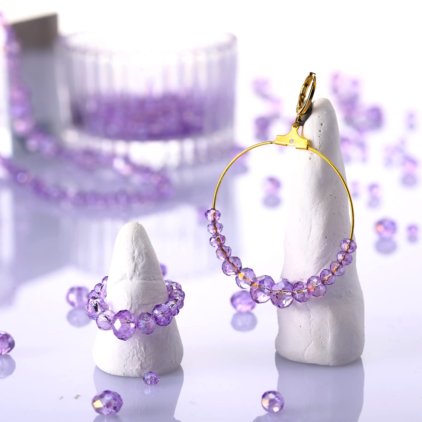 WILLBOND 600 Pcs Crystal Glass Beads for Jewelry Making Bulk Faceted Gemstone Rondelle Loose Beads for Bracelet DIY Crafts 8 mm, 6 mm, 4 mm(Purple)