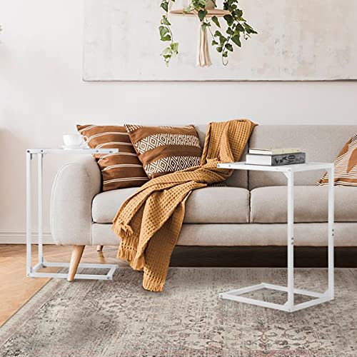C Shaped End Table Set of 2, Snack Side Table, C Tables for Couch, Couch Tables That Slide Under, for Living Room, Bedroom, White