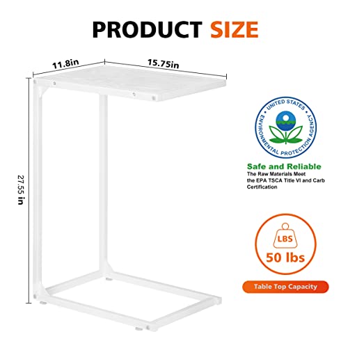 C Shaped End Table Set of 2, Snack Side Table, C Tables for Couch, Couch Tables That Slide Under, for Living Room, Bedroom, White
