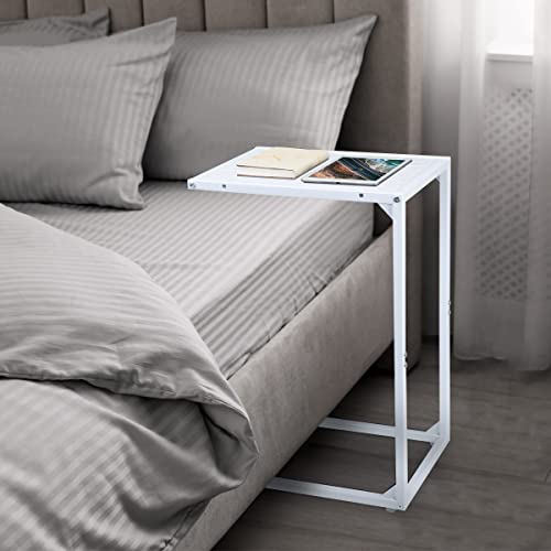 C Shaped End Table Set of 2, Snack Side Table, C Tables for Couch, Couch Tables That Slide Under, for Living Room, Bedroom, White