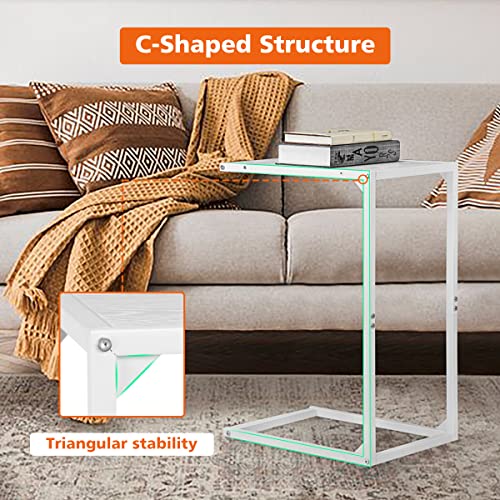 C Shaped End Table Set of 2, Snack Side Table, C Tables for Couch, Couch Tables That Slide Under, for Living Room, Bedroom, White