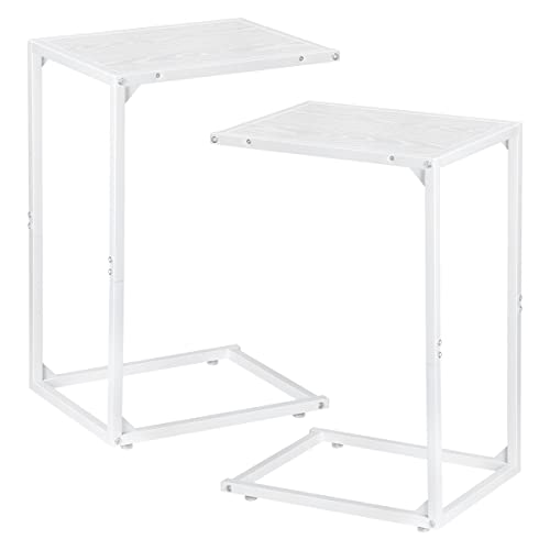 C Shaped End Table Set of 2, Snack Side Table, C Tables for Couch, Couch Tables That Slide Under, for Living Room, Bedroom, White
