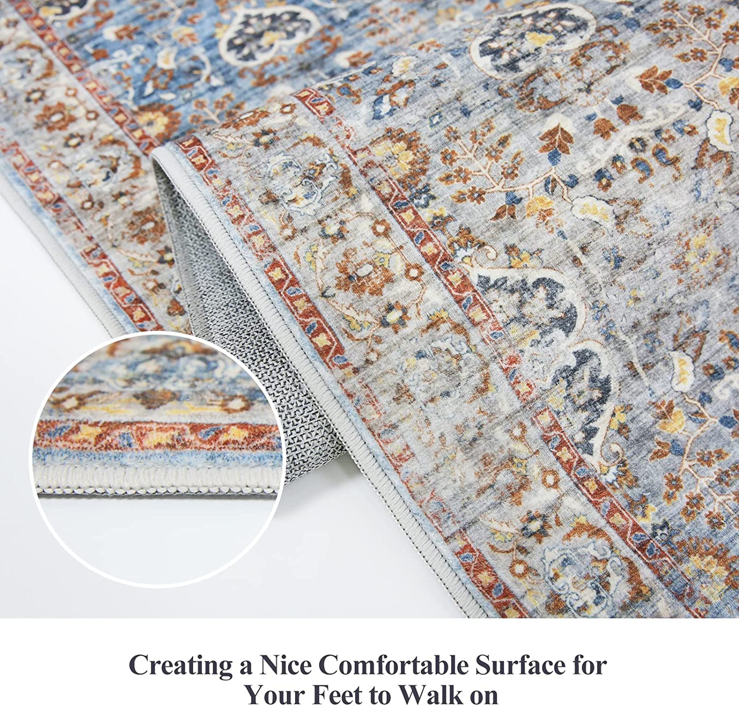 HY HAO YUN LAI Non Slip Runners for Hallways,Washable Hallway Long Ultra Soft Kitchen Non Shedding Accent Farmhouse Runner Rugs (Blue, 2 X 12)
