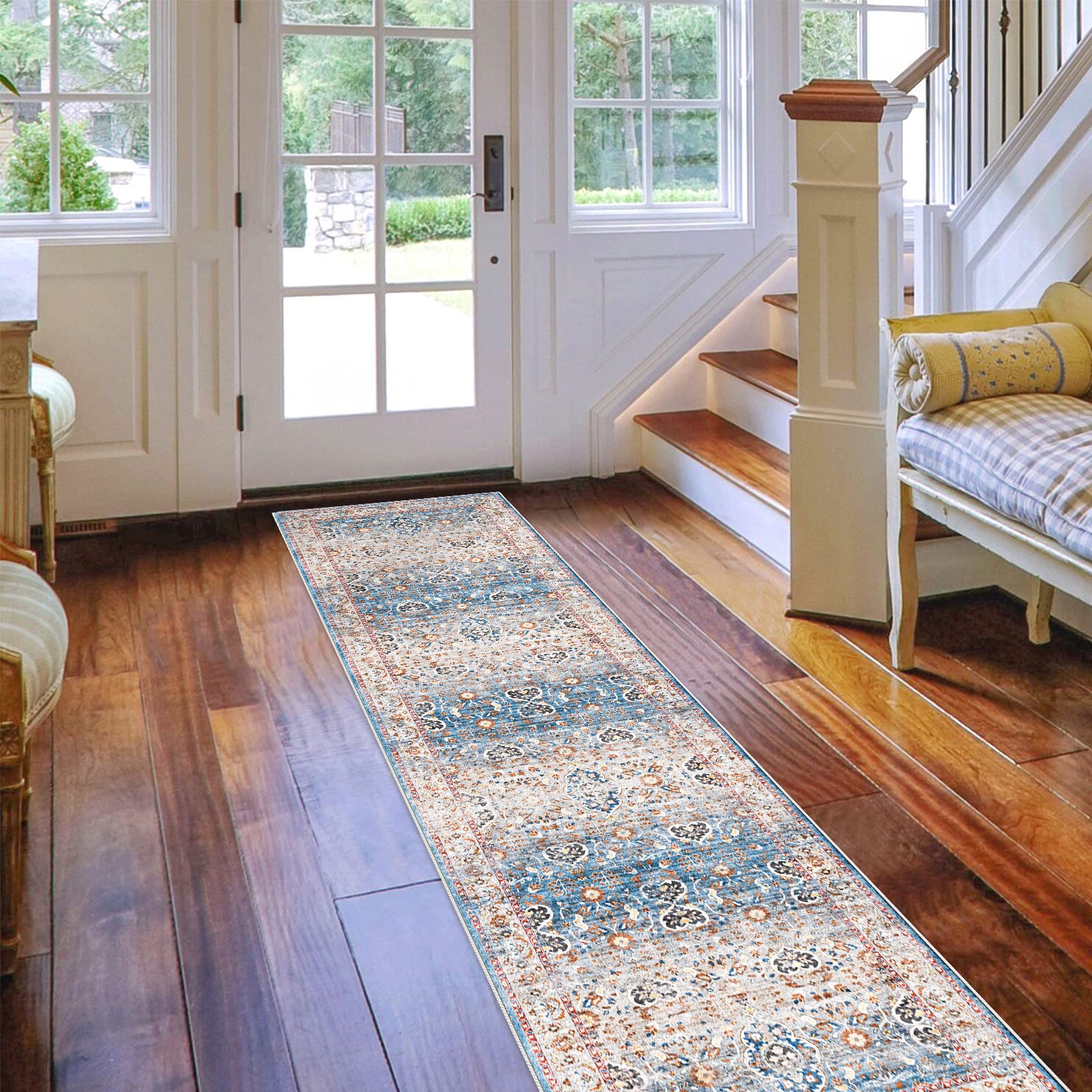 HY HAO YUN LAI Non Slip Runners for Hallways,Washable Hallway Long Ultra Soft Kitchen Non Shedding Accent Farmhouse Runner Rugs (Blue, 2 X 12)
