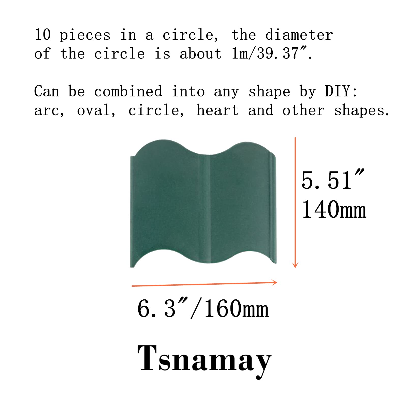 Tsnamay 20Pcs Garden Landscape Edging Borders,Flexible Lawn Edging Flower Bed Border for Arc, Oval, Circle, Heart 6.3"x5.51" White
