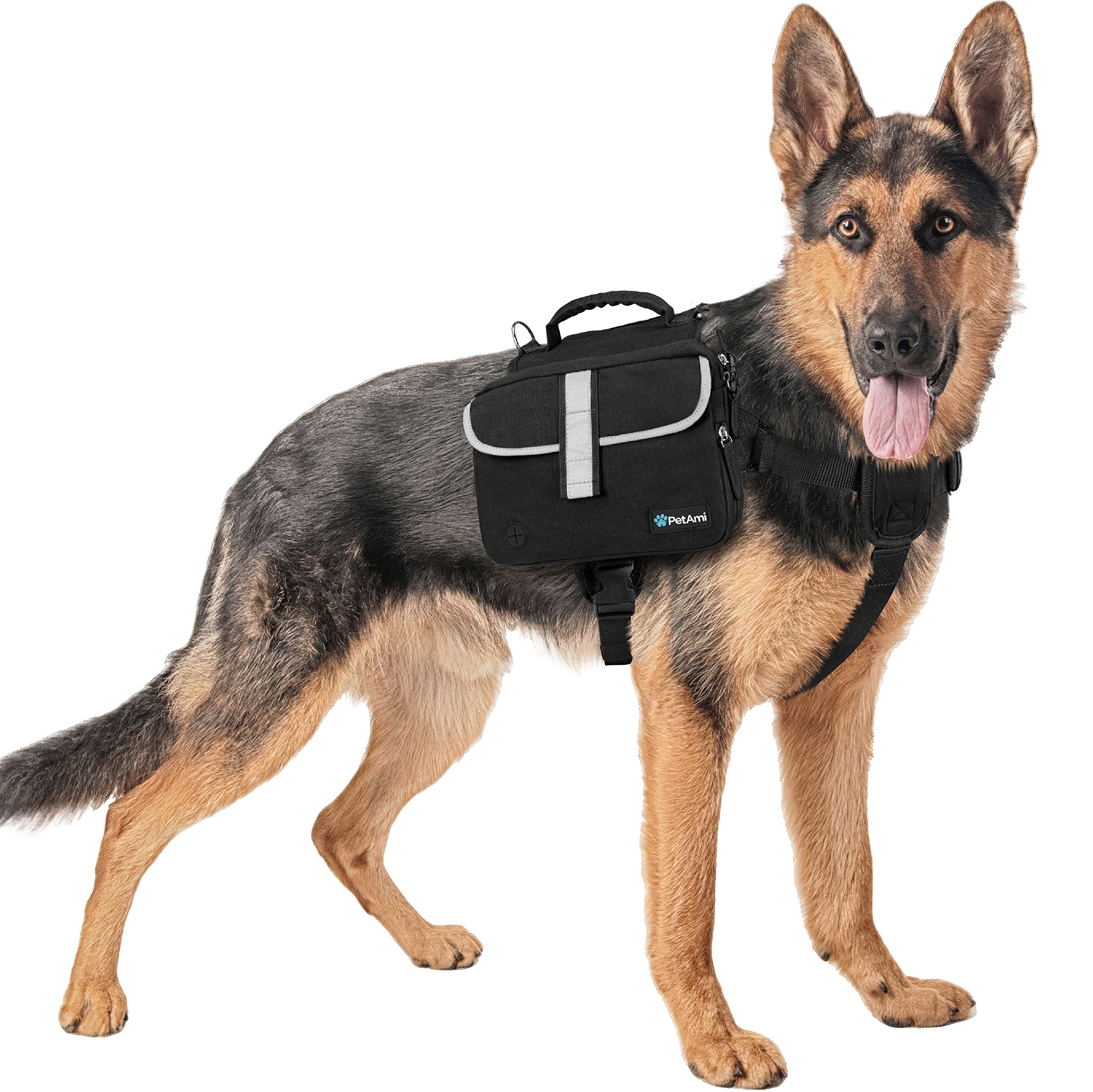 PetAmi Dog Backpack for Medium Large Dogs, Dog Saddle Bag For Dogs to Wear, Tactical Harness Saddlebag with Reflective Safety Side Pockets for Hiking, Camping, Vest Dog Pack for Travel (Black, Medium)