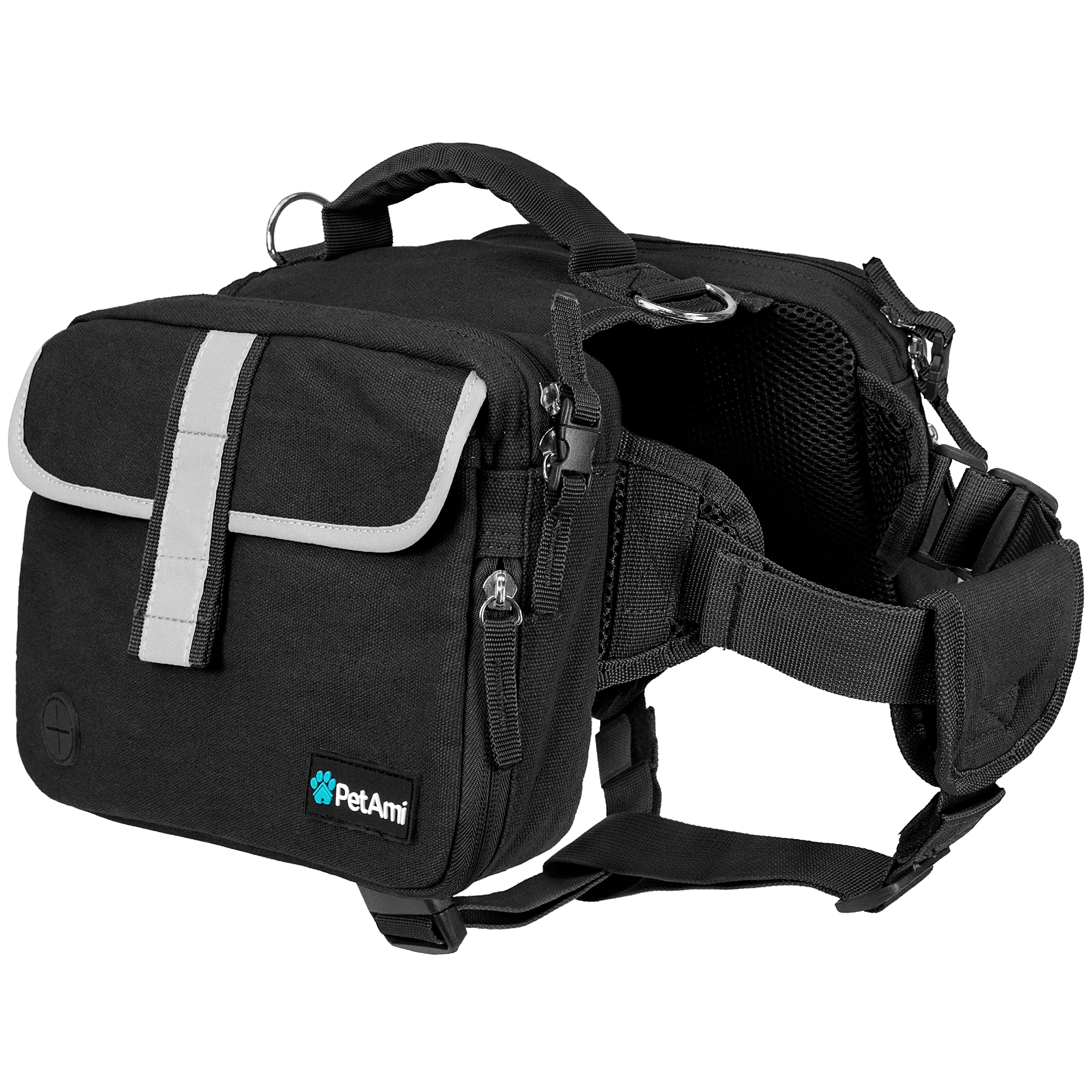PetAmi Dog Backpack for Medium Large Dogs, Dog Saddle Bag For Dogs to Wear, Tactical Harness Saddlebag with Reflective Safety Side Pockets for Hiking, Camping, Vest Dog Pack for Travel (Black, Medium)